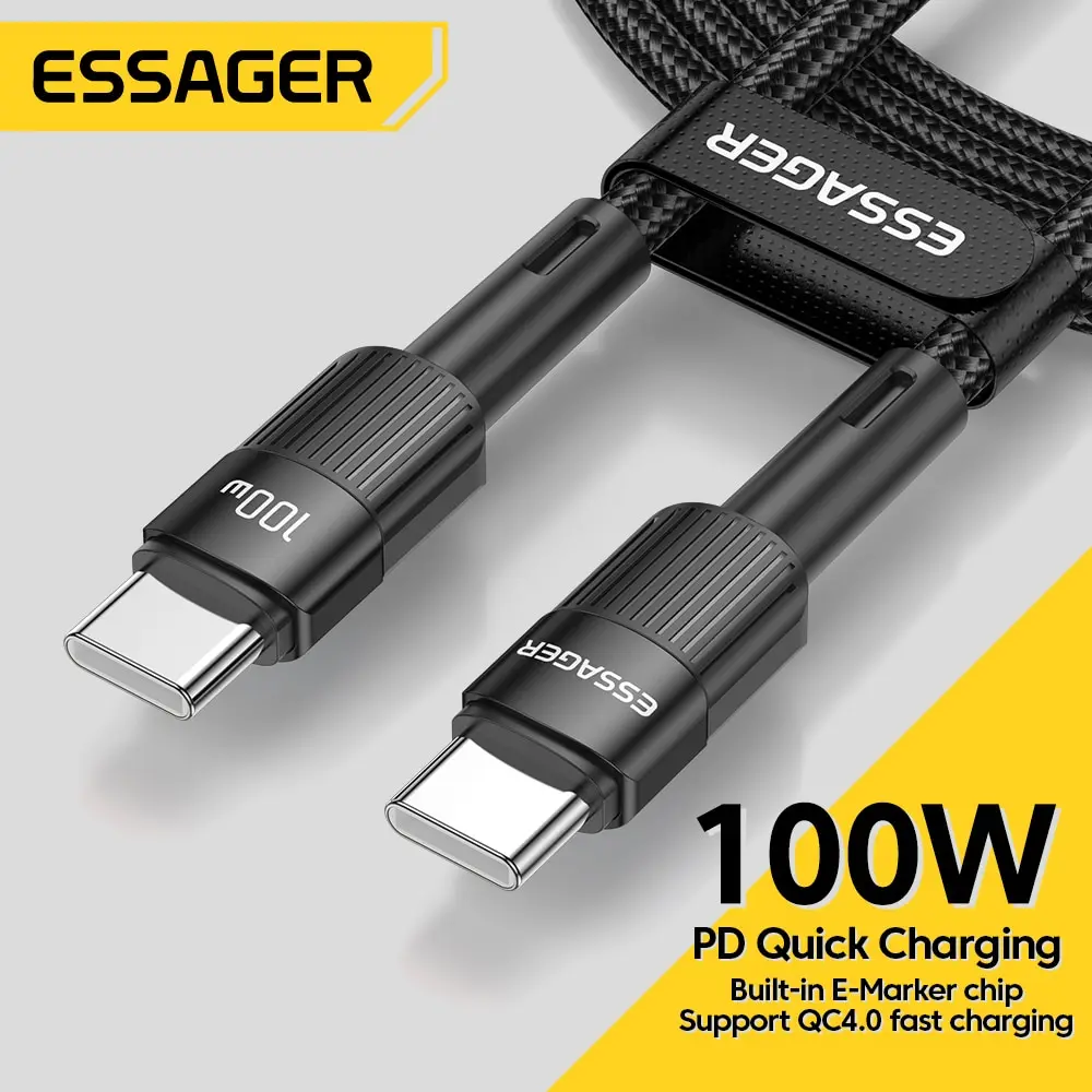 Essager 100W C Ke C Tipe C Kabel USB-C PD Pengisi Daya Cepat Kabel Pengisi Daya untuk Macbook ...
