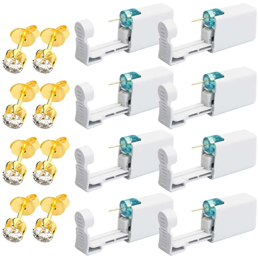 1/2/4/6/8PCS Disposable Ear Piercing Gun with 5mm Crown Cubic Zirconia ...