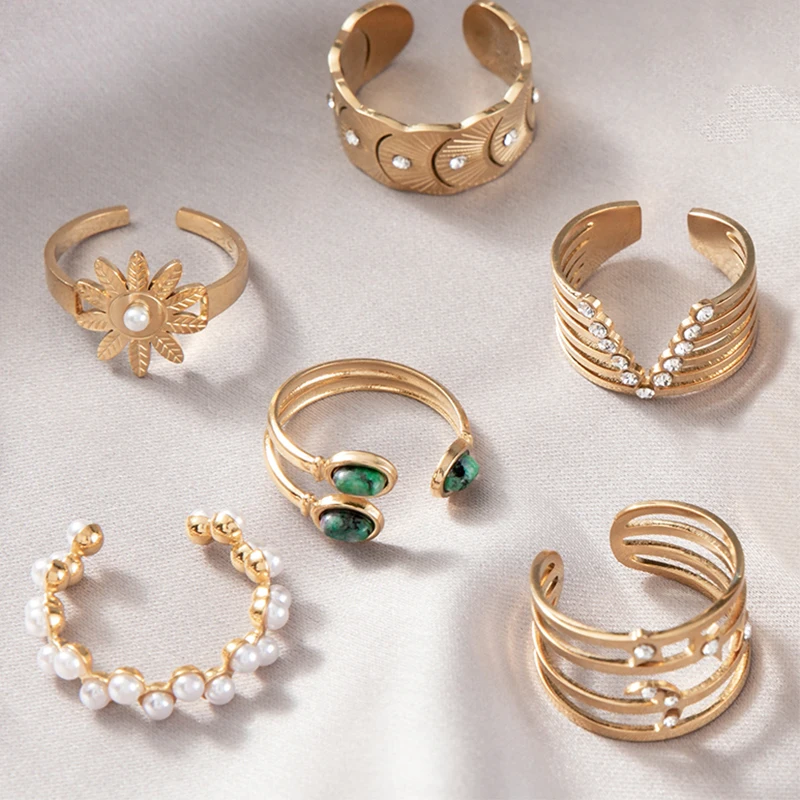 Geometric-Evileye-White-Pearl-Open-Ended-Ring-For-Women-Flower-Love ...