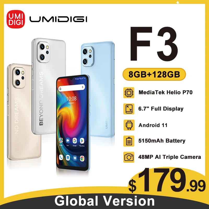 [World premiere] umidigi f3 8gb 128gb nfc versão global smartphone android 11 6.7 "display helio ...