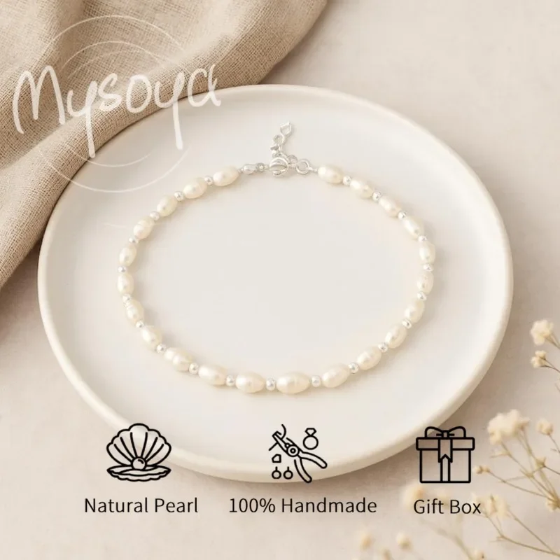 MYSOYA White Rice-shaped Freshwater Pearl Bracelet 4-5mm With Gift Box ...