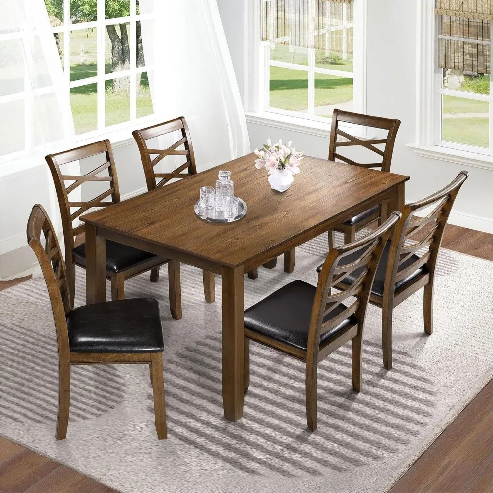 Dining-Set-for-6-Rubber-Wood-Dining-Table-with-6-Cushioned-Chairs ...