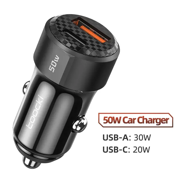 Cargador de coche Toocki 50W QC PD 3,0 carga rápida 4,0 USB tipo C carga rápida para coche para ...