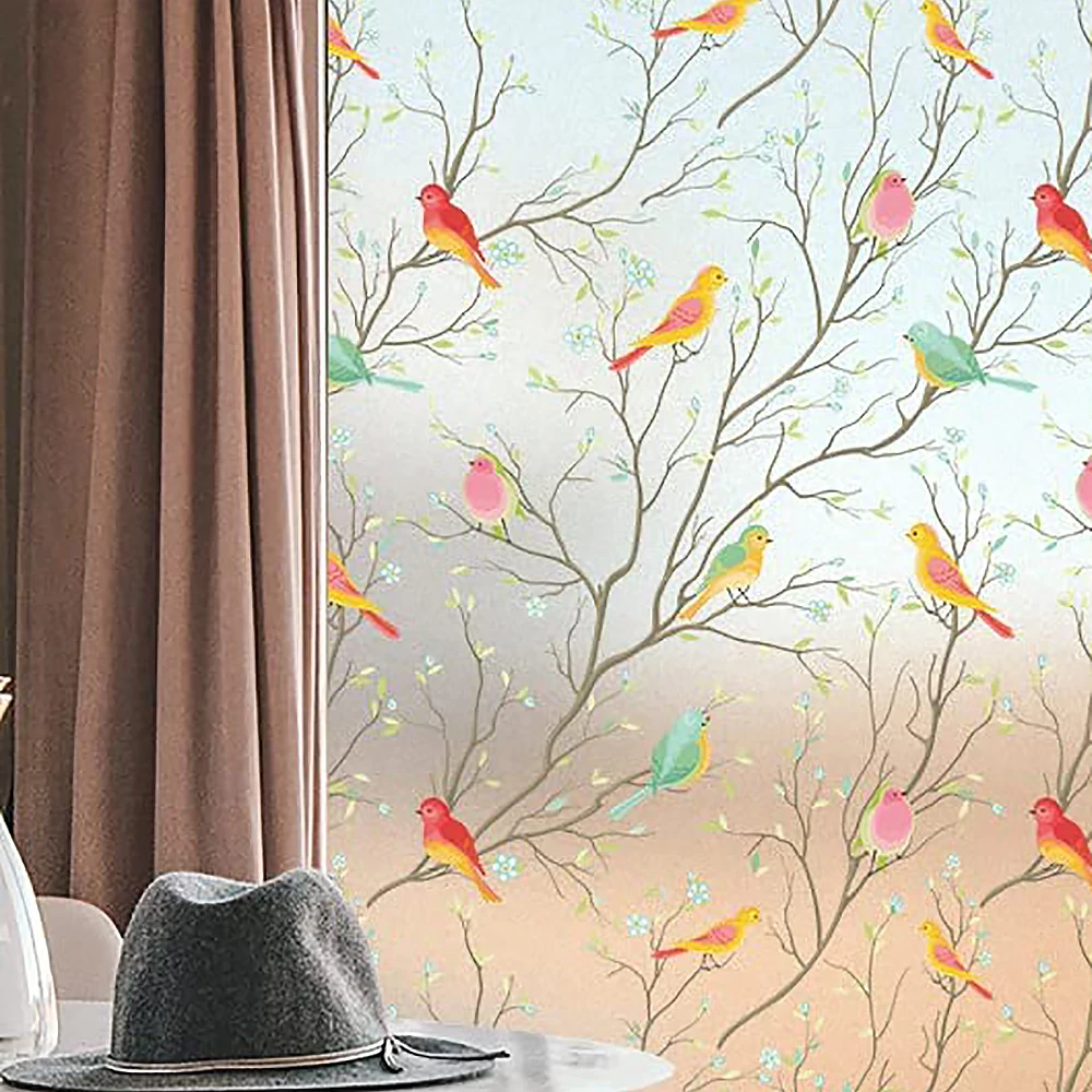 Privacy Window Film Non-Adhesive Translucent Bird Decorative Glass ...
