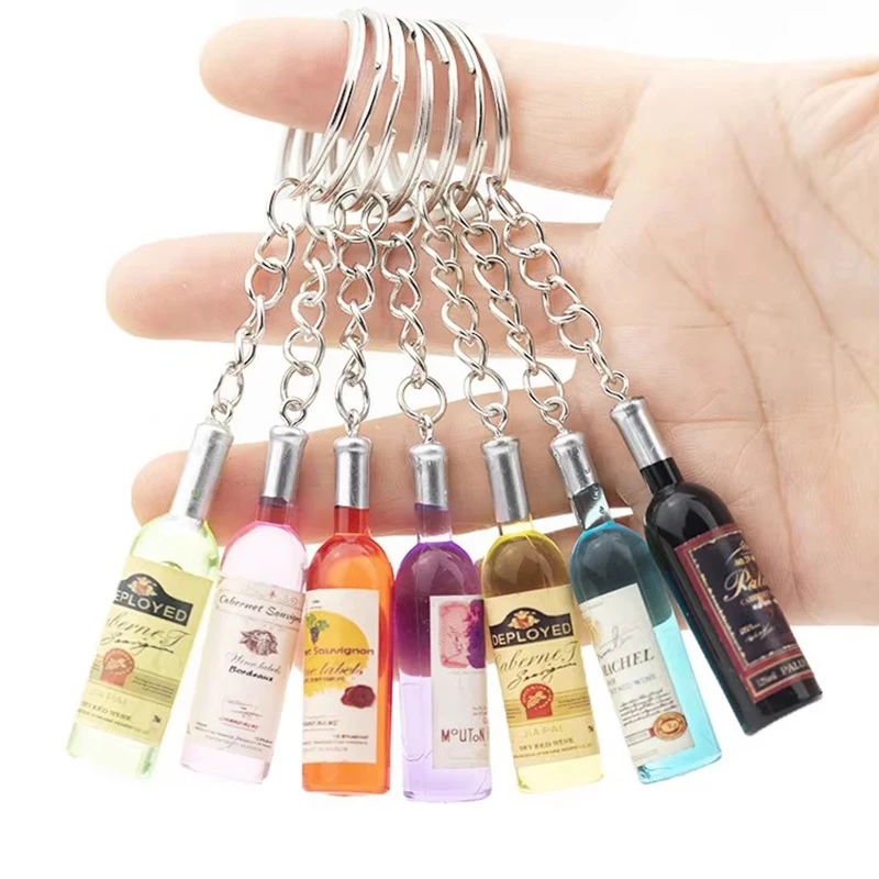 Simulation Resin Beer Wine Bottle Keychain for Women Men Fashion Car ...