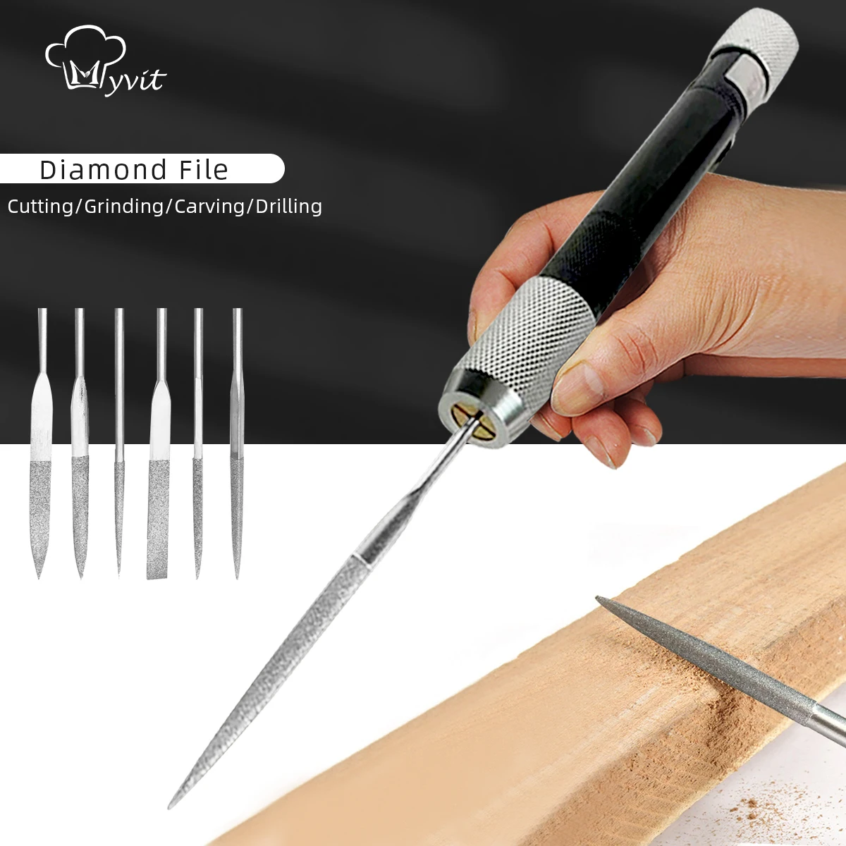 6pcs Diamond Files with handle for Metal Jeweler Stone Polishing Wood ...