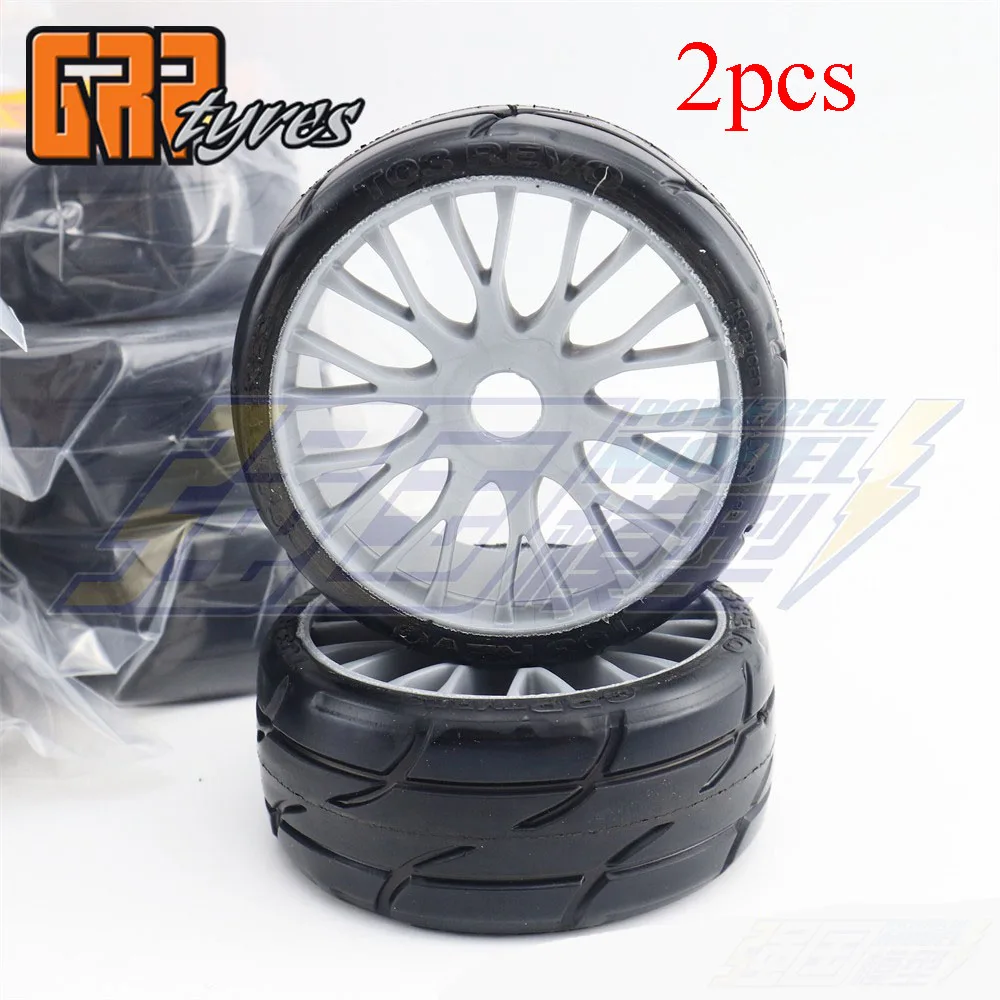 2pcs 1/8 GRP X-tech GT Road Tires Rubber Tyres with Wheel Hubs Hot-melt Tire Silver Grey Wheels ...