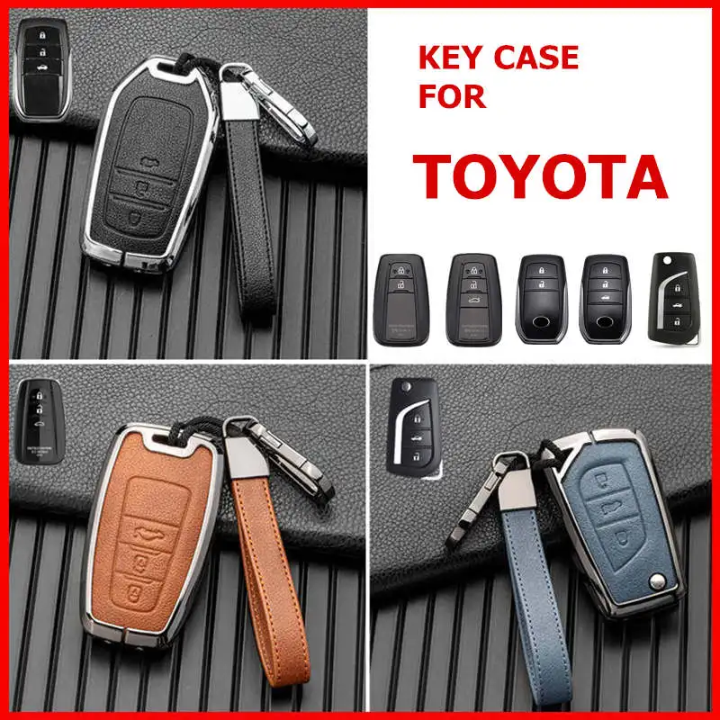 Leather Metal Key Case Cover For Toyota Prius Camry Corolla CHR RAV4 ...