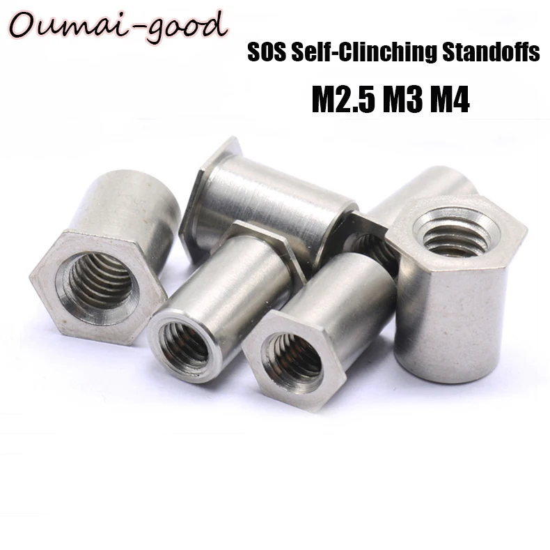 20Pcs-M2-5-M3-M4-SOS-Self-Clinching-Standoffs-Bolt-304-Thru-Hole ...