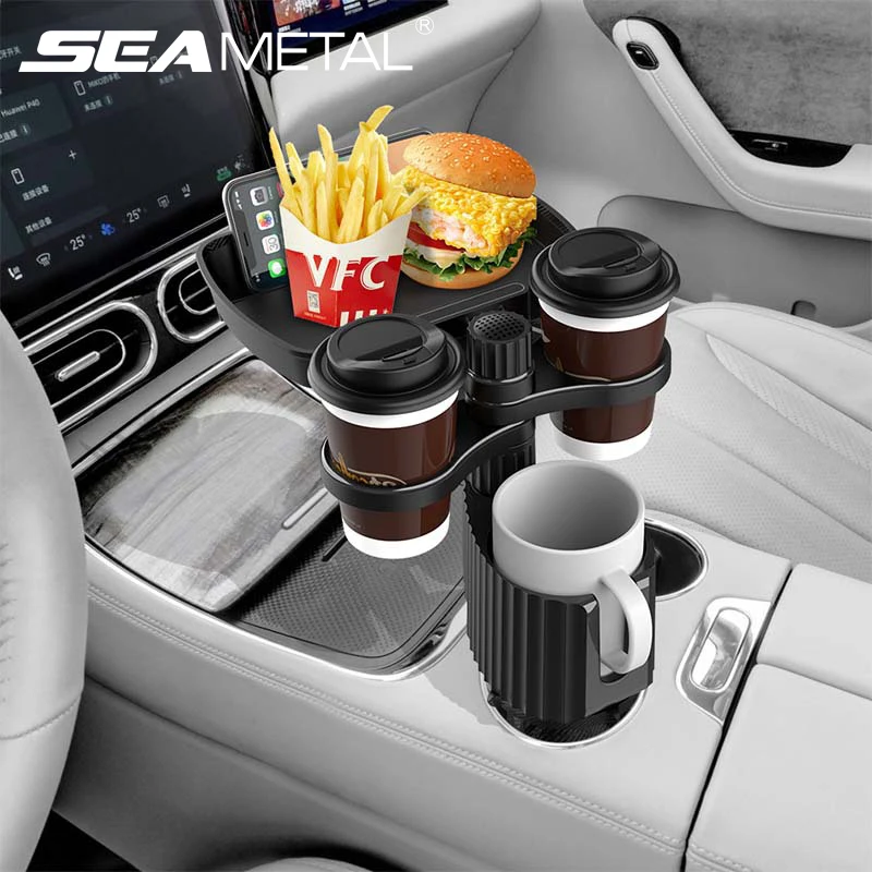 SEAMETAL 4 in 1 Car Cup Holder Extension Food Tray 360-Degree Rotation ...