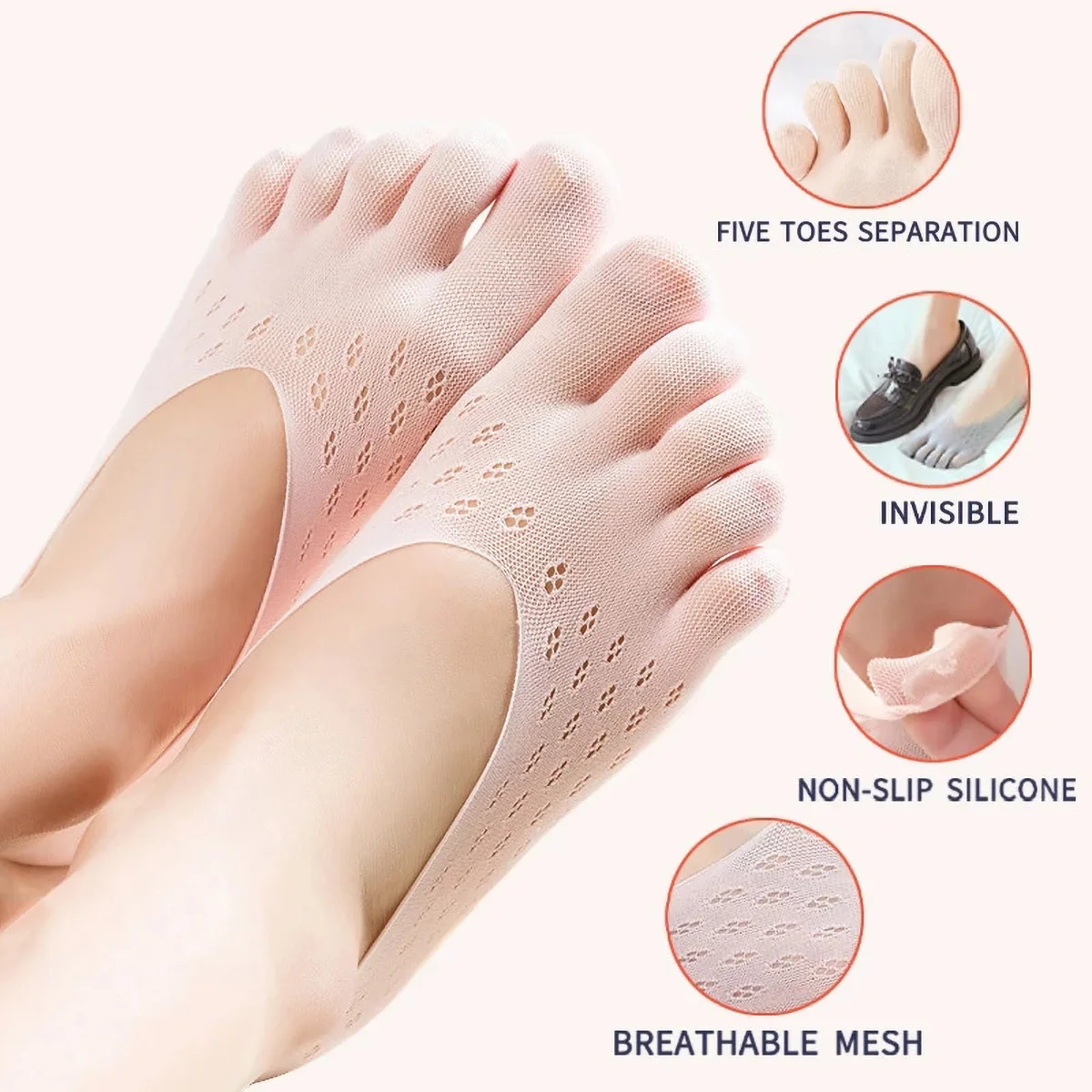 5 Pairs Women Invisible Toe Socks No Show Toe Separator Five Finger Non ...