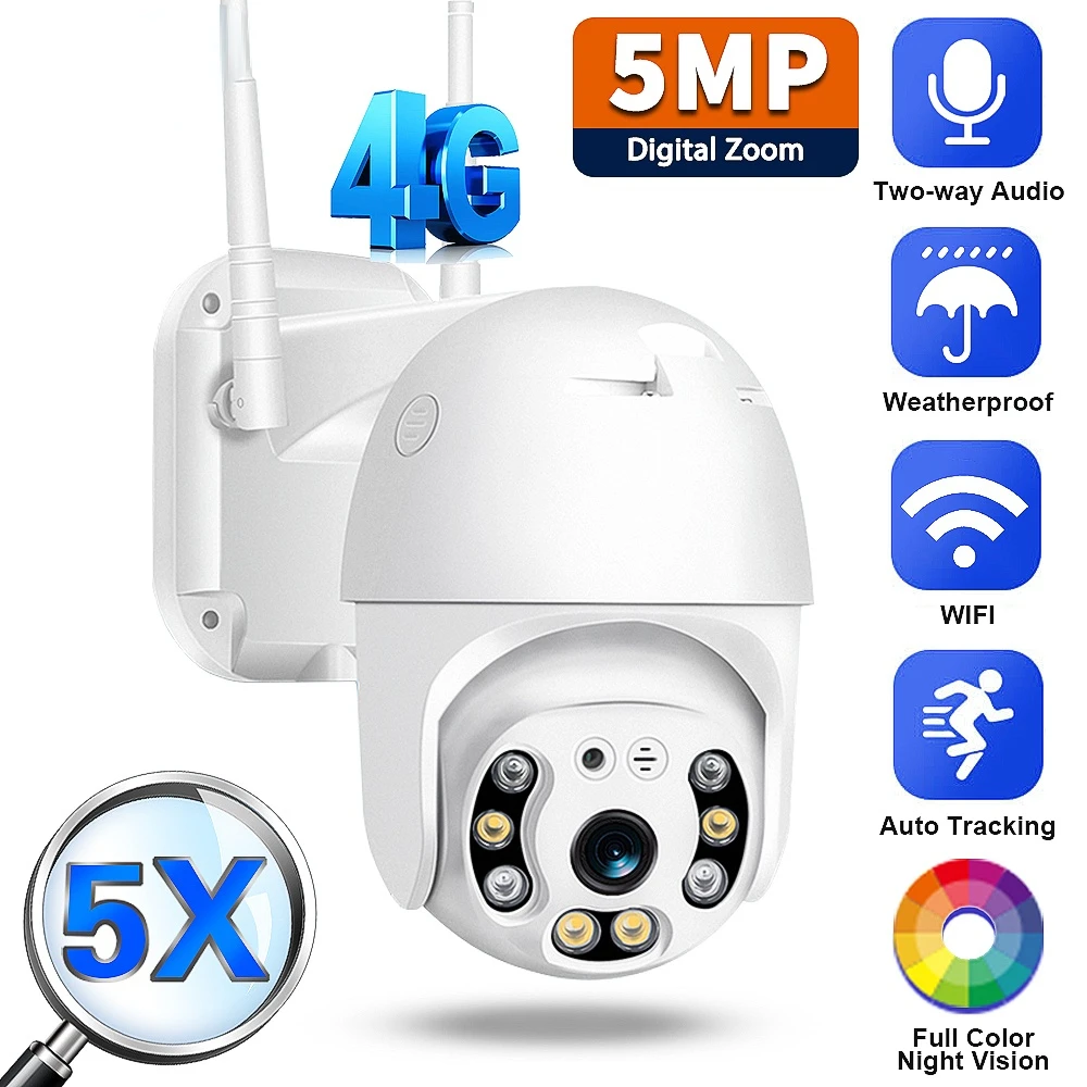 5MP 4G SIM Card IP Camera PTZ 1080P Wireless Wifi Outdoor CCTV Security ...