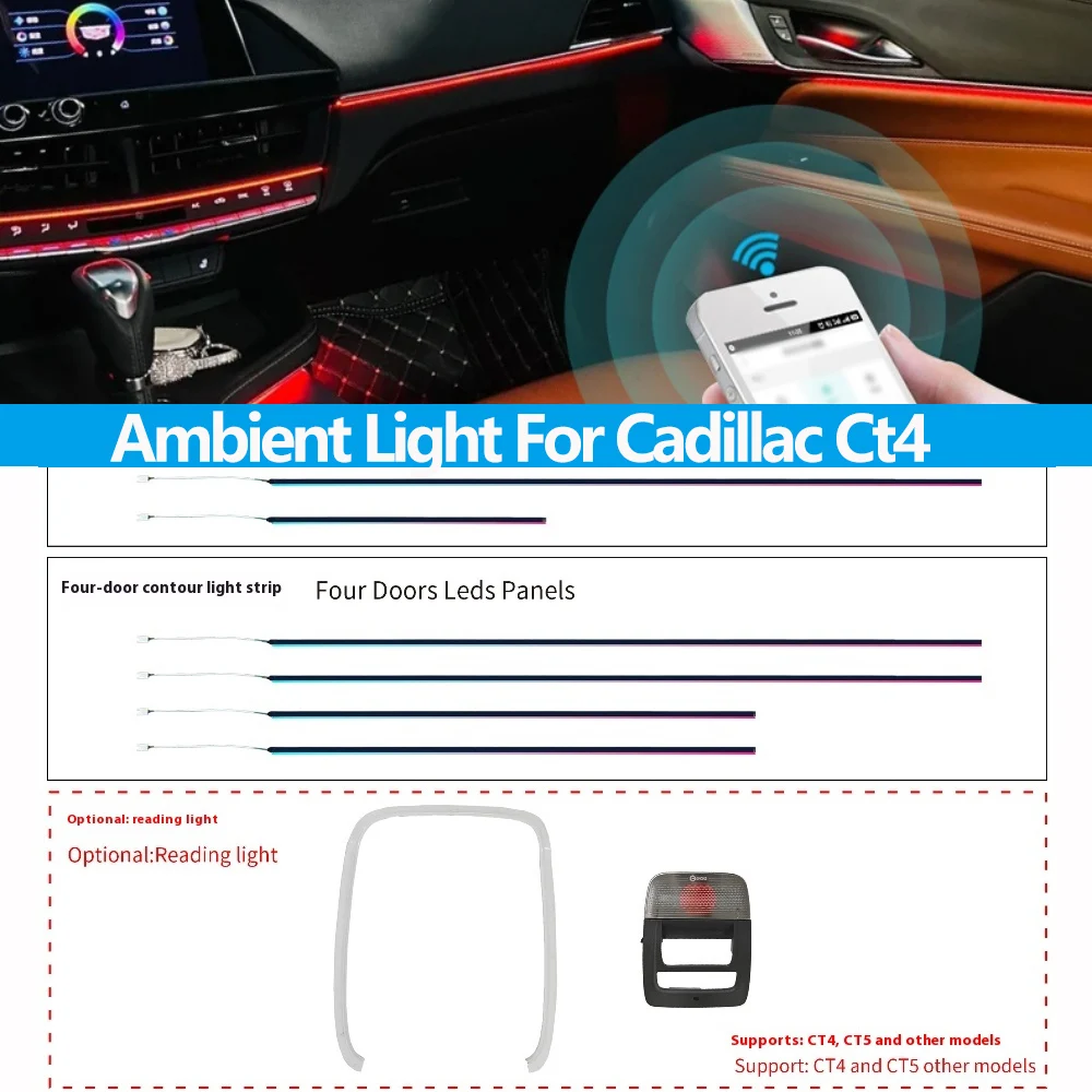 LED Car Inner Ambient light For Cadillac CT4 2020-2023 Dynamic Ambient ...