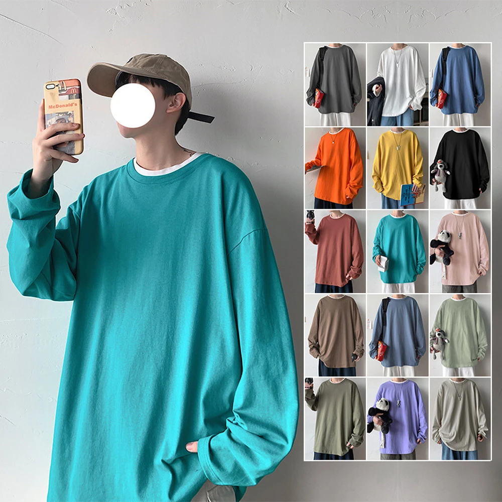 Solid Color Long Sleeve T-shirt | Long Sleeve T-shirt Autumn 5xl - New ...