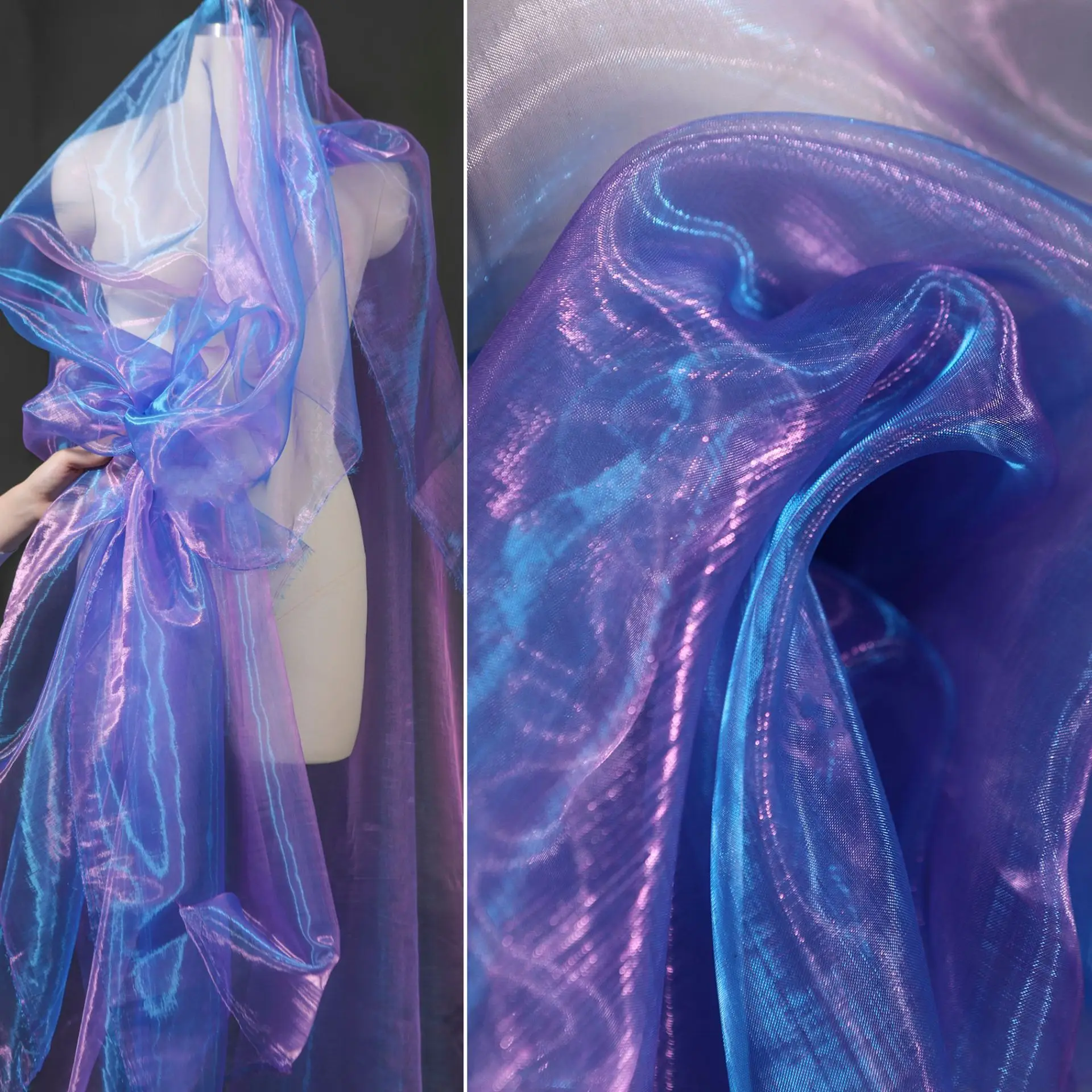 Tela-de-gasa-de-Organza-transparente-de-dos-tonos-tela-brillante-de ...
