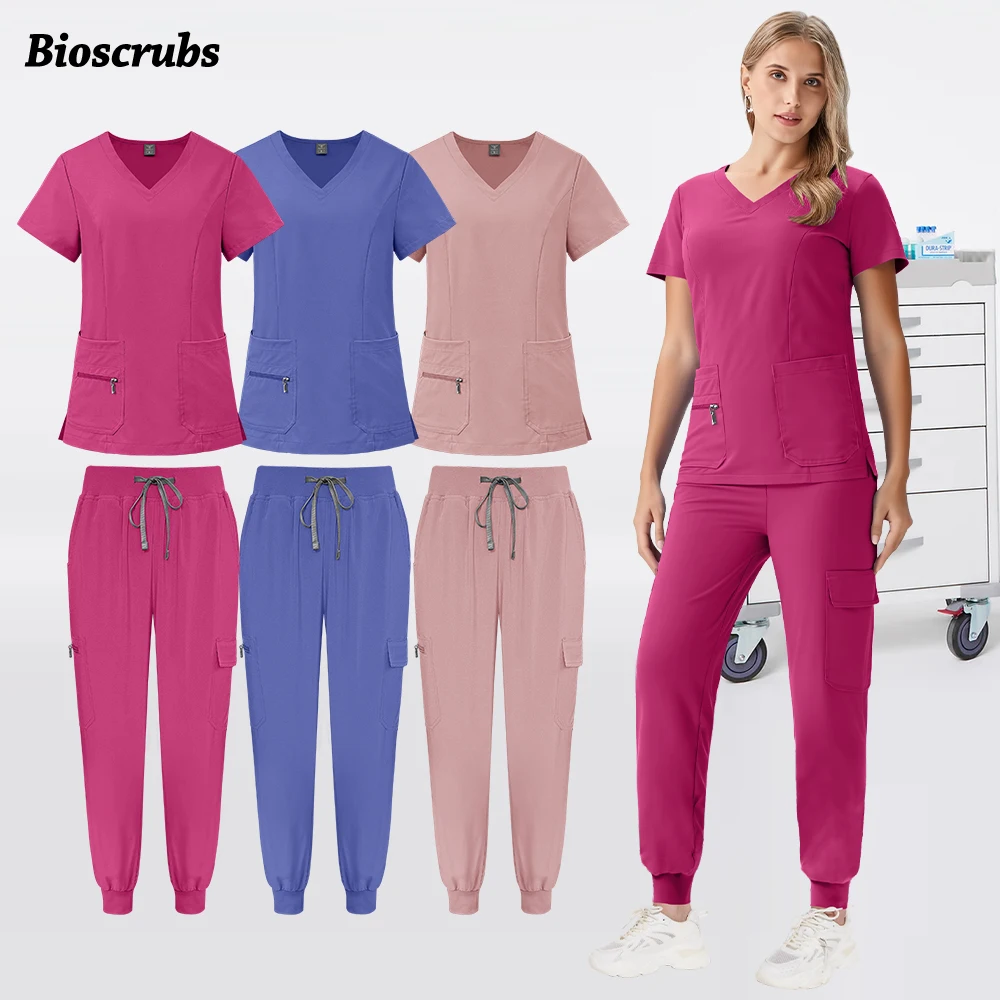 Hospital Doctor Workwear Medical Nurse Uniform Pockets Scrubs Set Women ...