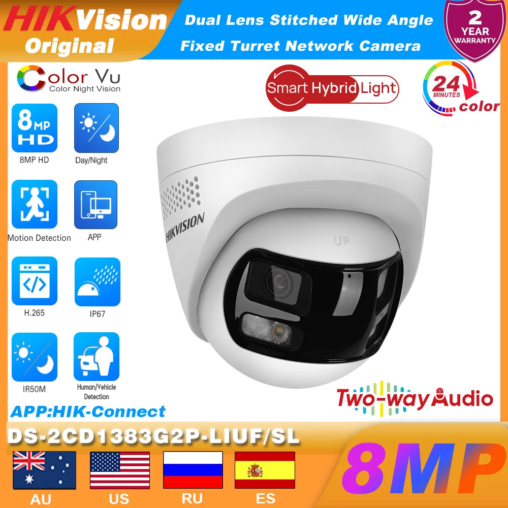 Hikvision DS-2CD1383G2P-LIUF/SL 4K 8MP Dual Lens Stitched 180° Wide ...