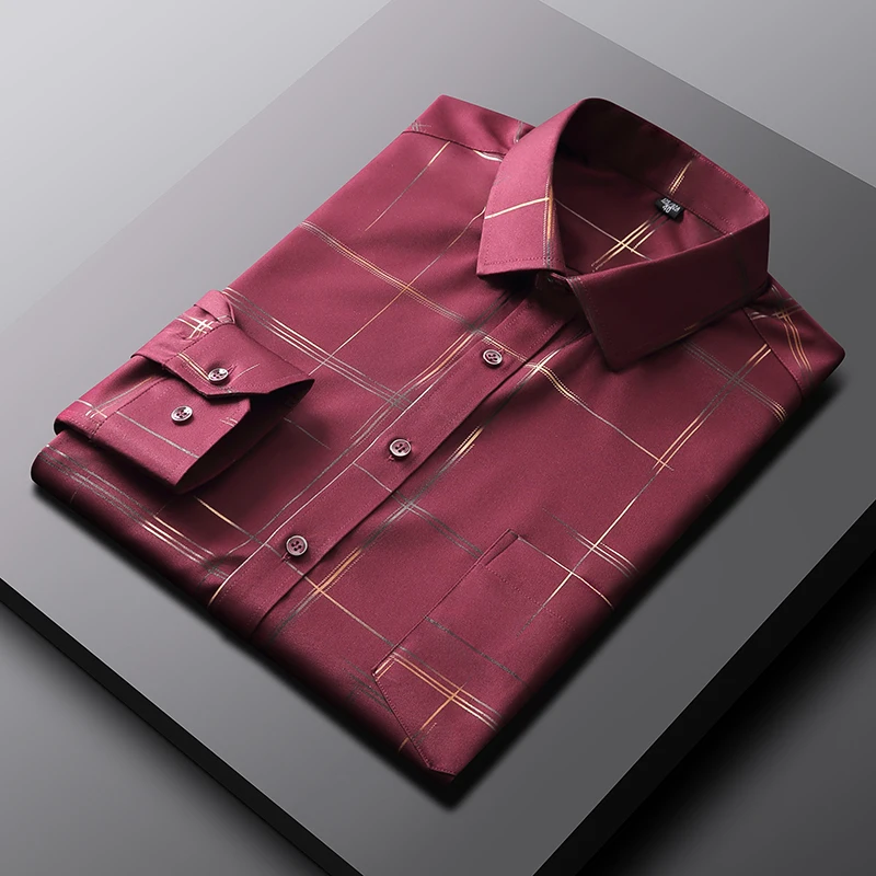Men's Gold Embossed Shirt in Red And Black Trendy Heat Transfer Print ...