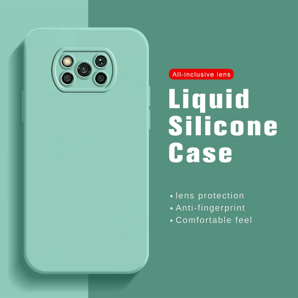 Square Liquid Silicone Fundas For Xiaomi Poco X3 Nfc Case Poko Pocco ...