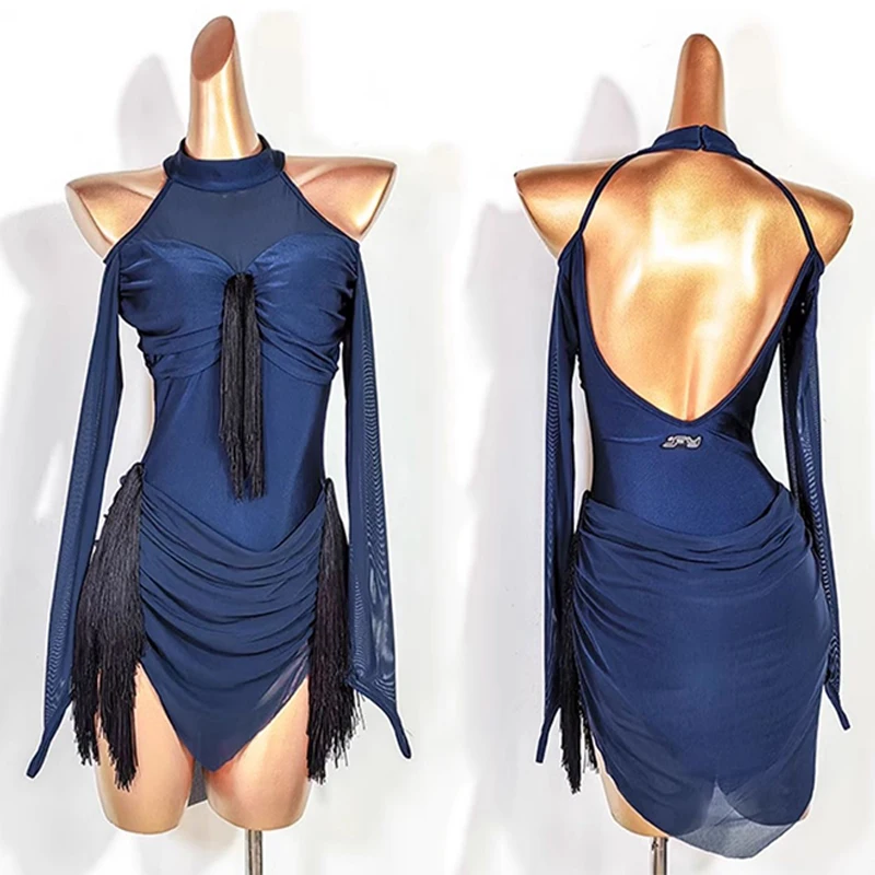 Women-Blue-Latin-Dancing-Competition-Dress-Sexy-Backless-Tassel-Performance-Costume-Adult-ChaCha ...