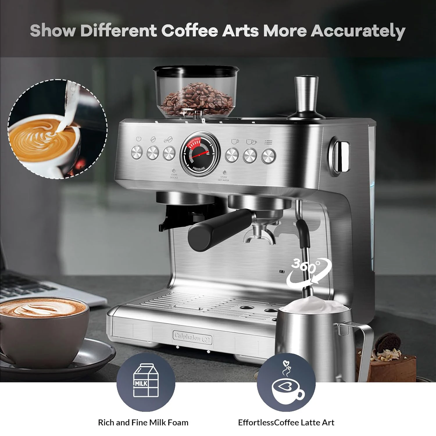 20 Bar Semi-Automatic Coffee Maker, Professional Espresso Machine With ...