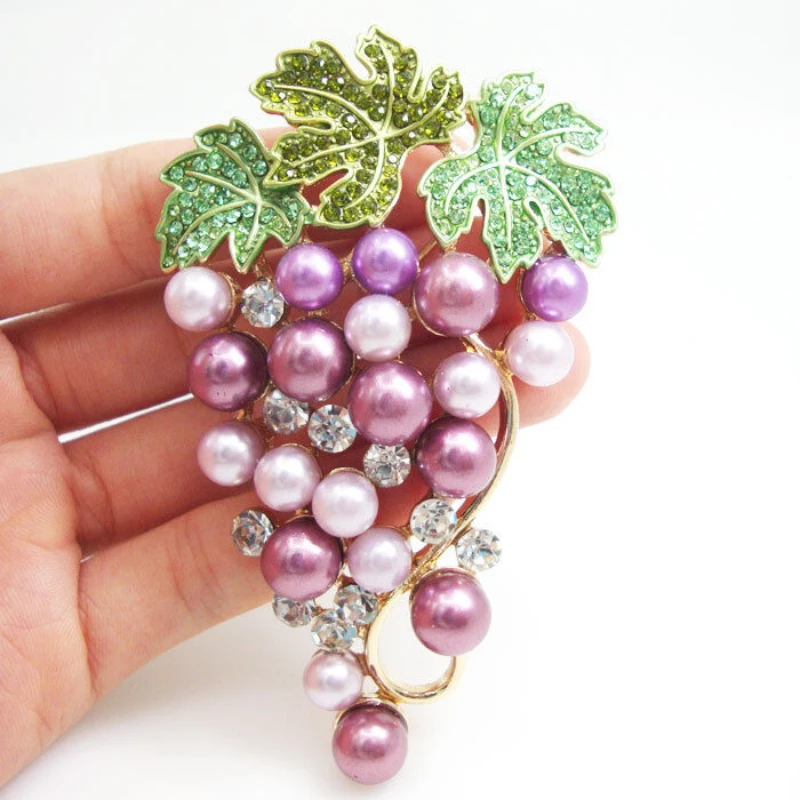 New-Retro-Colored-Rhinestone-Imitation-Pearl-Grape-Plant-Brooch ...