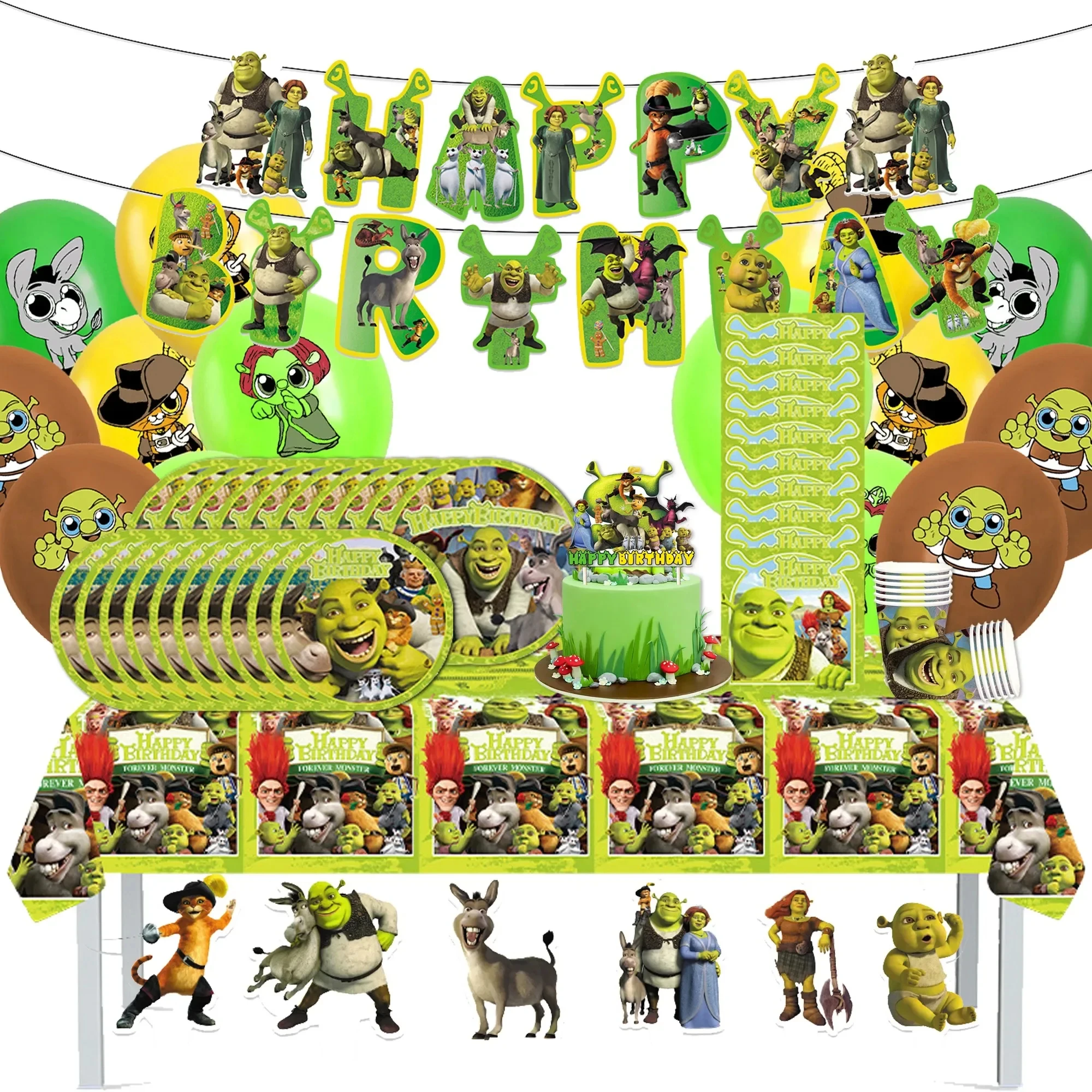 Birthday Party Decoration Green Shrek Monster Theme Princess Tableware ...