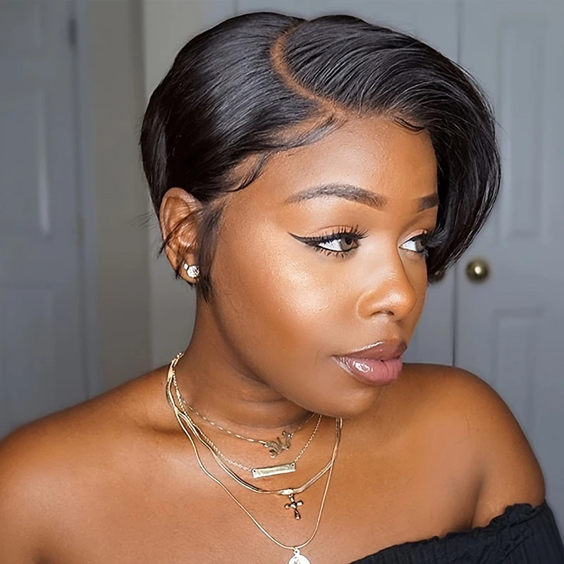 Peluca-Bob-corta-de-corte-Pixie-para-mujer-cabello-humano-liso-con ...