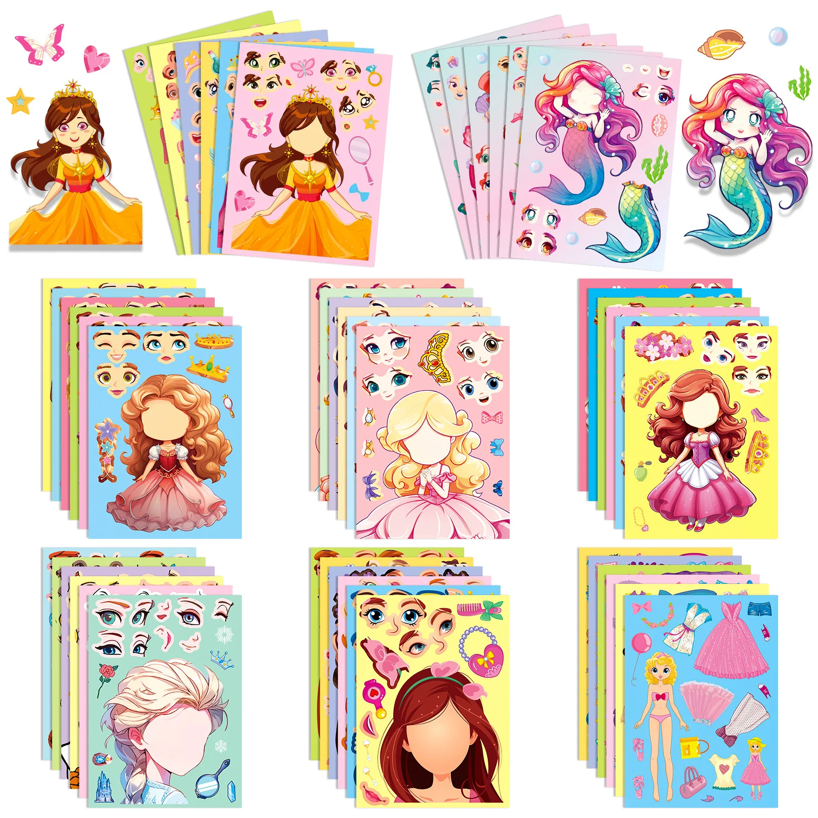 12sheets-Children-DIY-Puzzle-Stickers-Cartoon-Cute-Princess-Face ...
