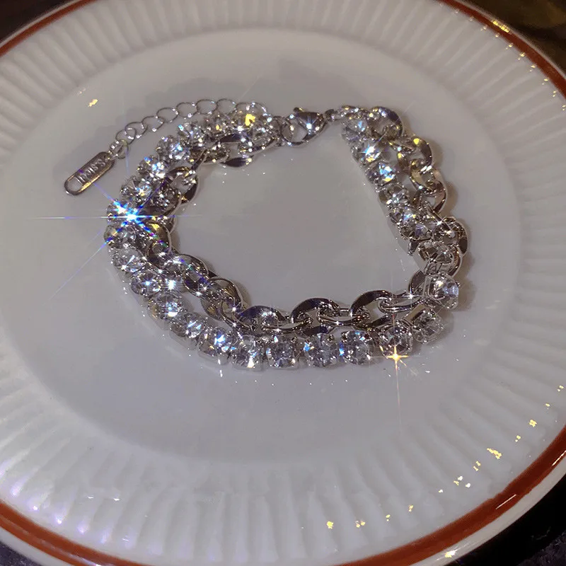 New-Luxury-Zircon-Double-Layer-Silver-Colour-Bracelet-Women-s ...