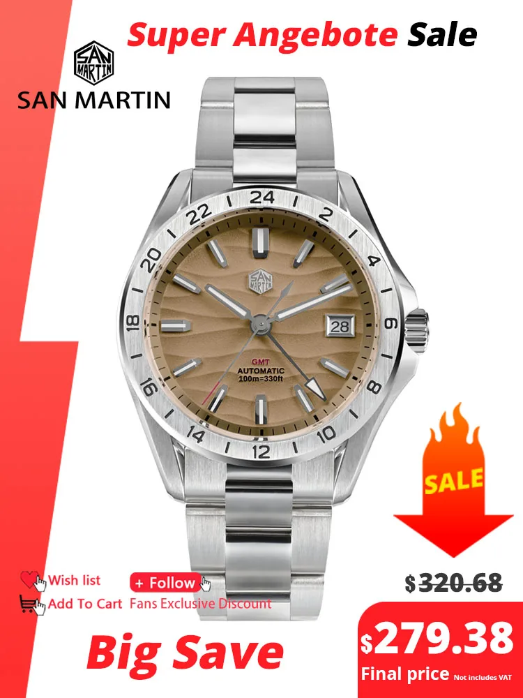 San-Martin-Nuovo-39mm-Desert-Texture-Orologio-da-uomo-di-lusso-NH34-GMT ...