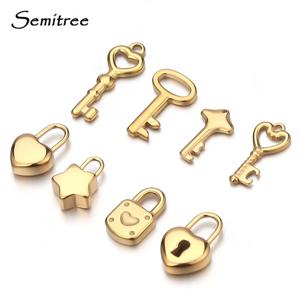5pcs-Stainless-Steel-Gold-Color-Key-Lock-Charms-Couple-Pendants-DIY ...