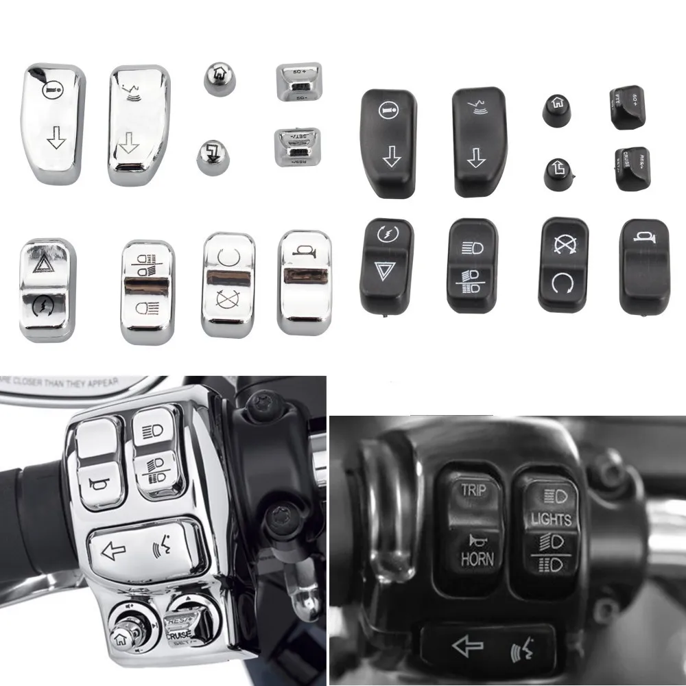 Moto-Accessory-Black-Chrome-Hand-Control-Switch-Housing-Buttons-Caps ...