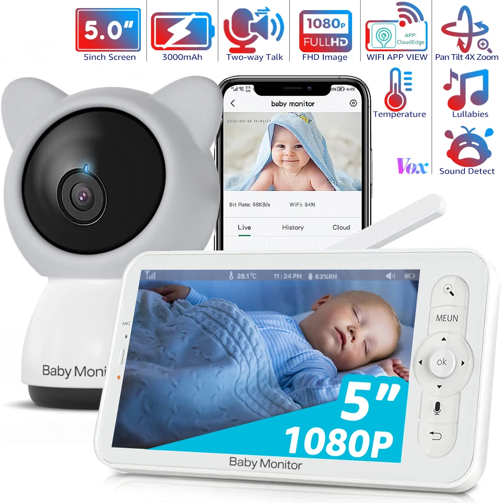 5-polegadas-Wi-fi-Monitor-de-bebe-com-aplicativo-de-telefone-1080P-Pan ...