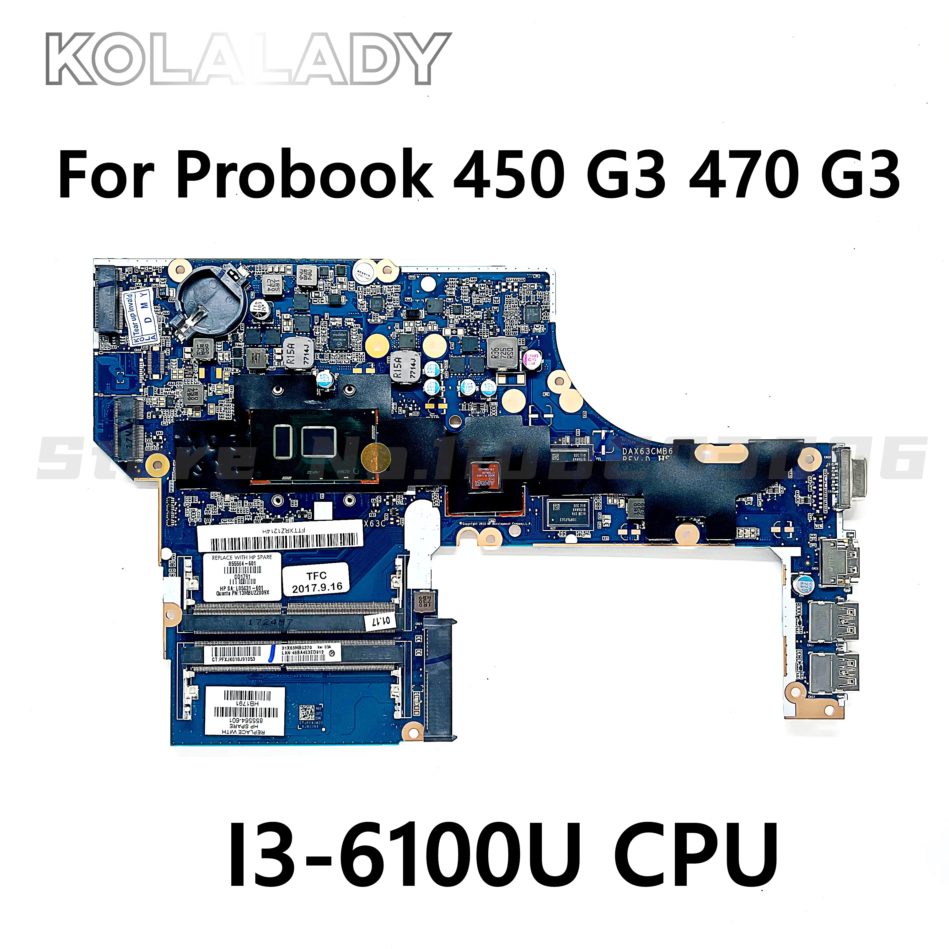 DAX63CMB6C0 DAX63CMB6D1 For HP Probook 450 G3 470 G3 Laptop Motherboard ...