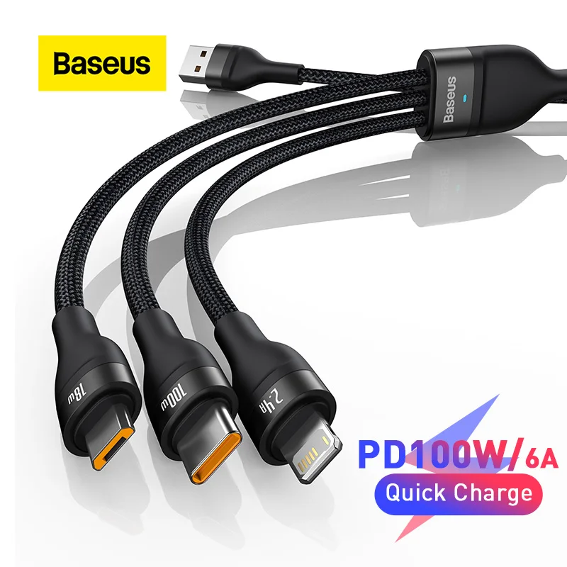 Baseus 3 em 1 usb c cabo pd20w 100w qc18w tipo c micro carregador de telefone cabo dados para ...