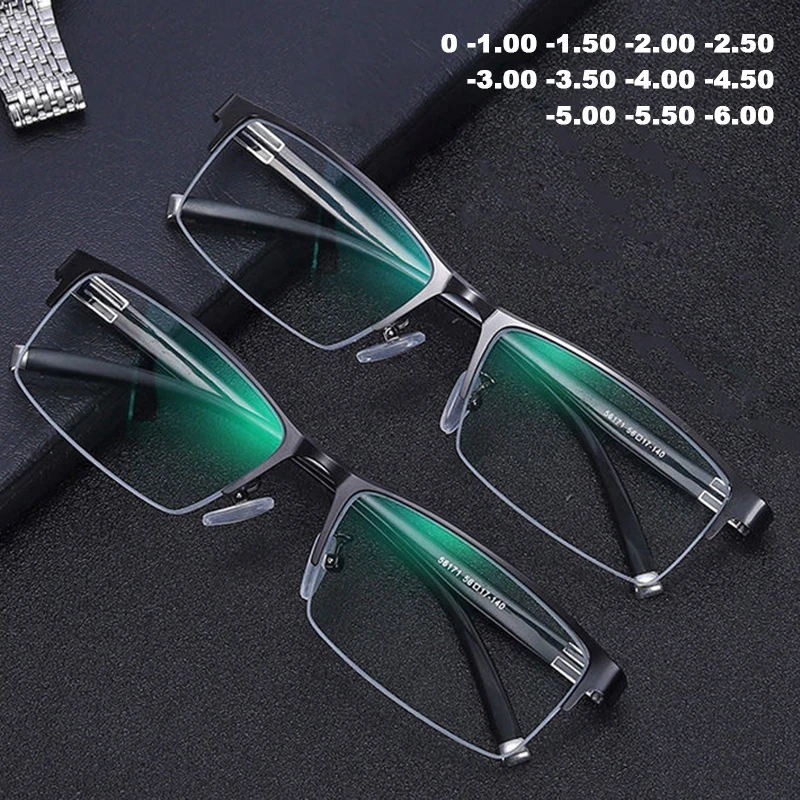 Men-Metal-Half-Frame-Myopia-Glasses-Finished-Eyeglasses-Business ...