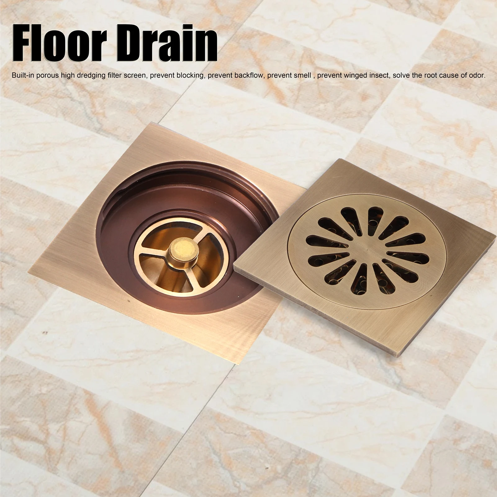 Bathroom Drain Floor Drain Set European Antique Copper Shower Drain ...