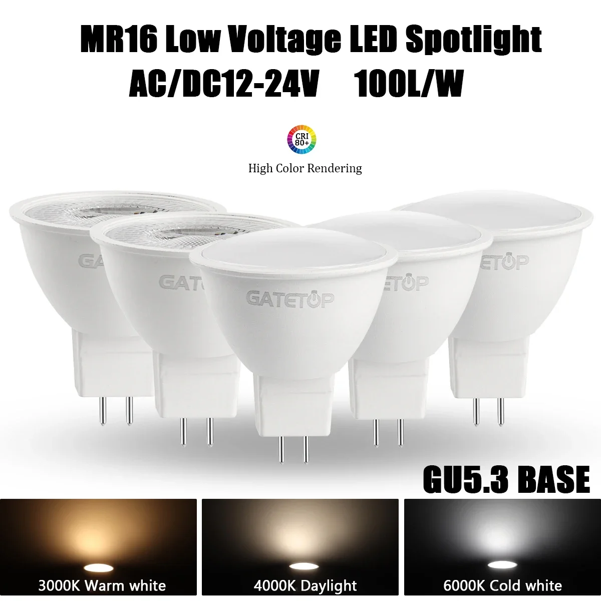 12pcs Hight Power AC DC 12V 24V LED Spotlight MR16 Bulb GU5.3 3000K ...