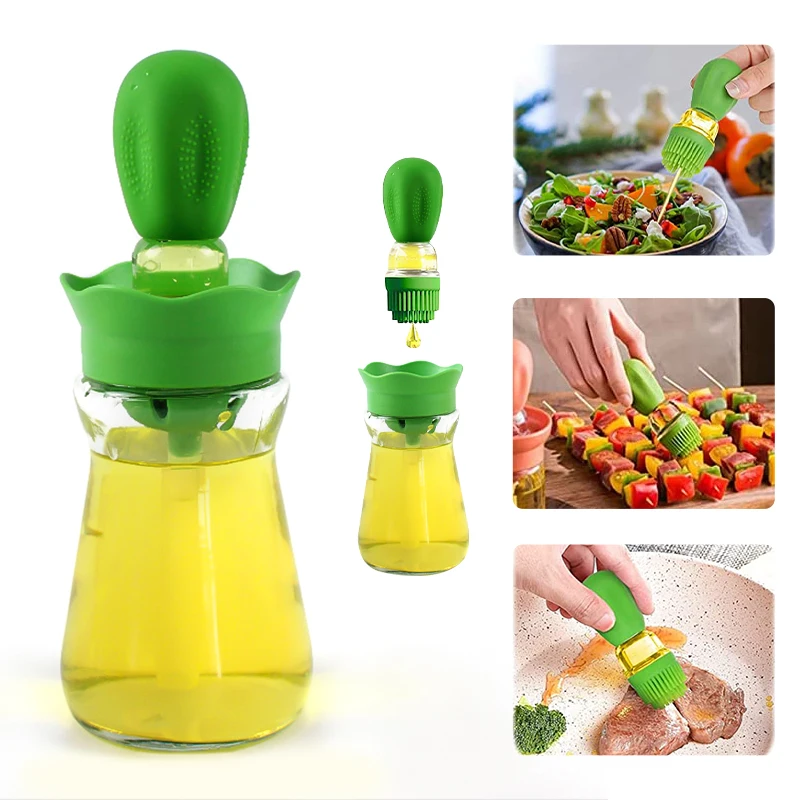 Oil Bottle Brush Silicone Glass Container Barbecue Grill Oil Dispenser ...