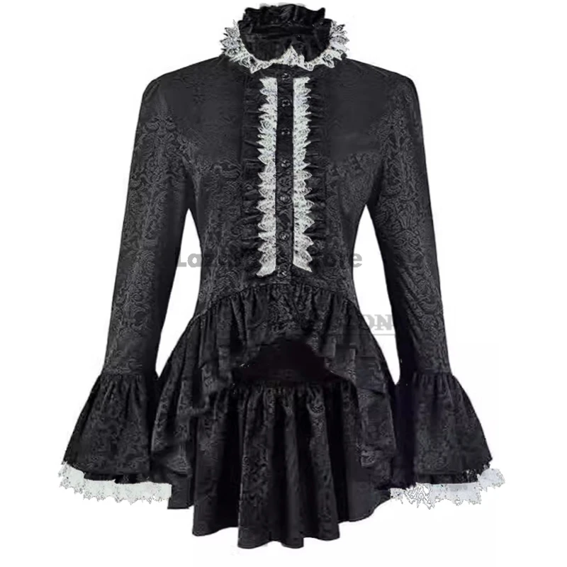 Medieval-Victorian-Blouse-Women-s-Stand-Collar-Flared-Sleeve-Blouse ...