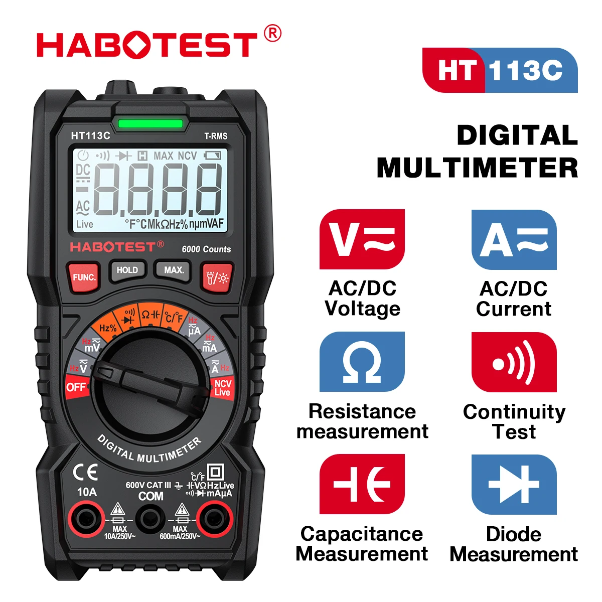 HABOTEST-HT113-Digital-Multimeter-True-RMS-AC-DC-Voltmeter-Ammeter ...