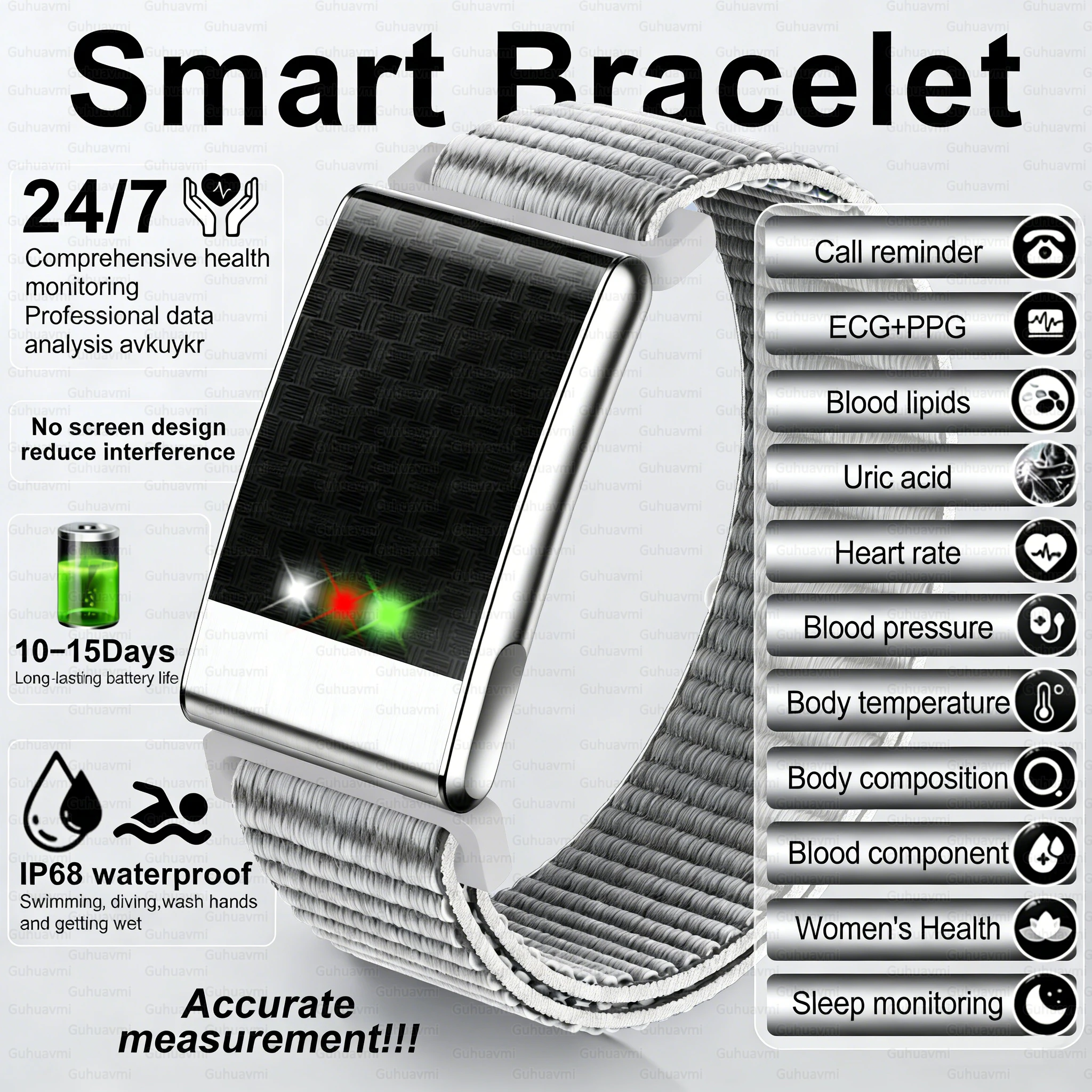 Men's ECG Health Smart Watch BMI Body Fat Measure Blood Lipids Uric ...