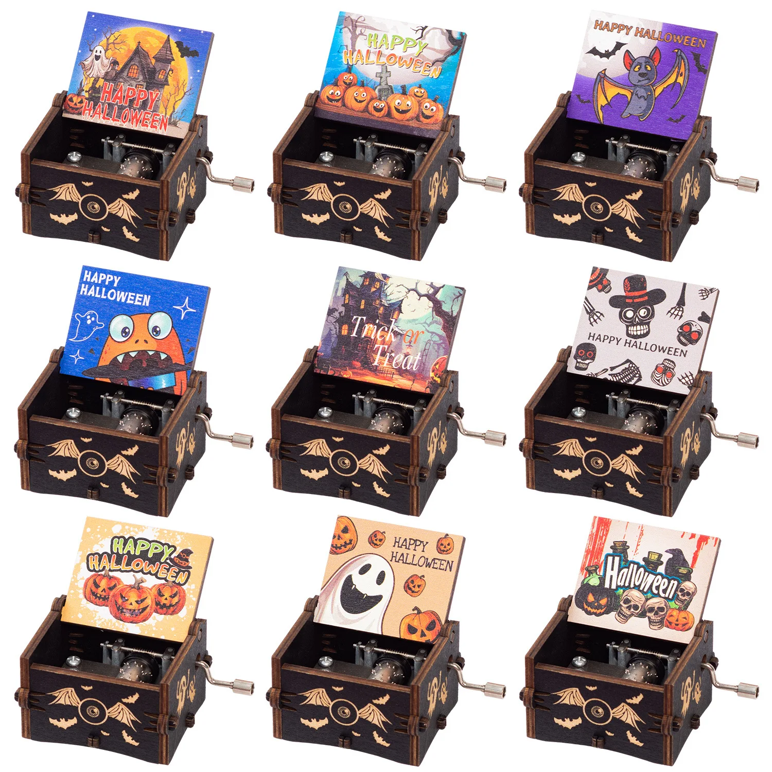 Wooden Halloween music box Horror Night Music Ornaments Classical ...