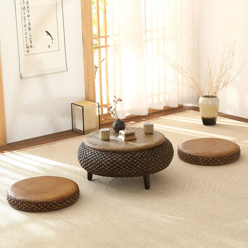 Household-Retro-Rattan-Coffee-Table-Japanese-Style-Simple-Futon-Cushion ...