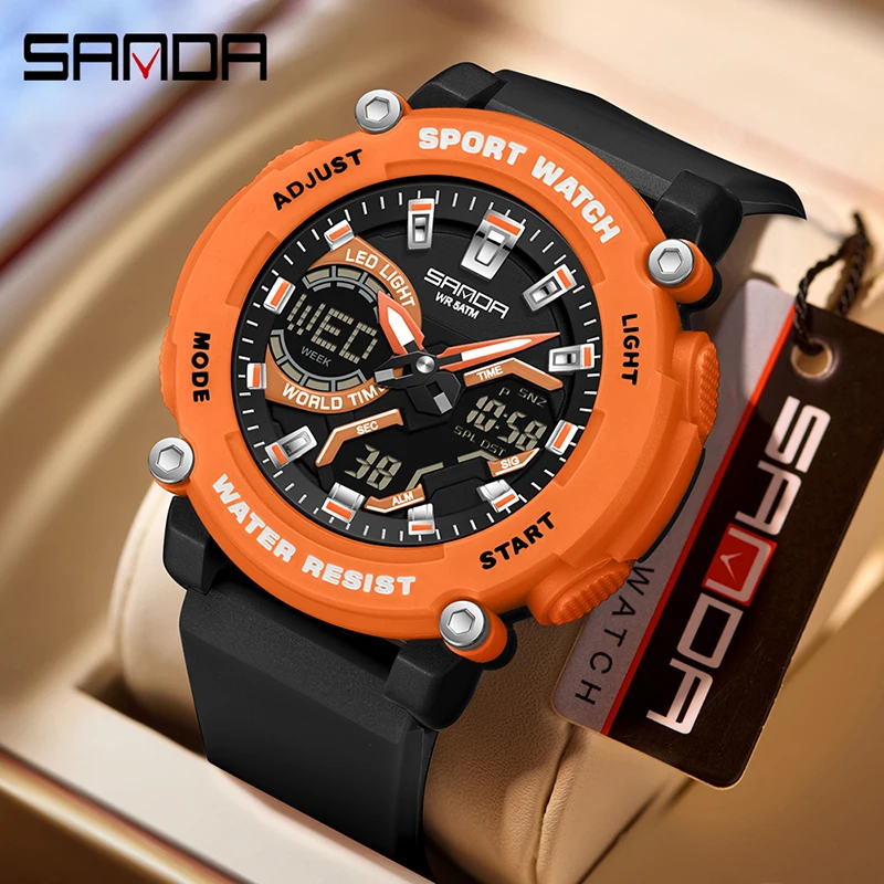SANDA 3374 Dual Display Sports Student Watch Men's 5ATM Waterproof ...