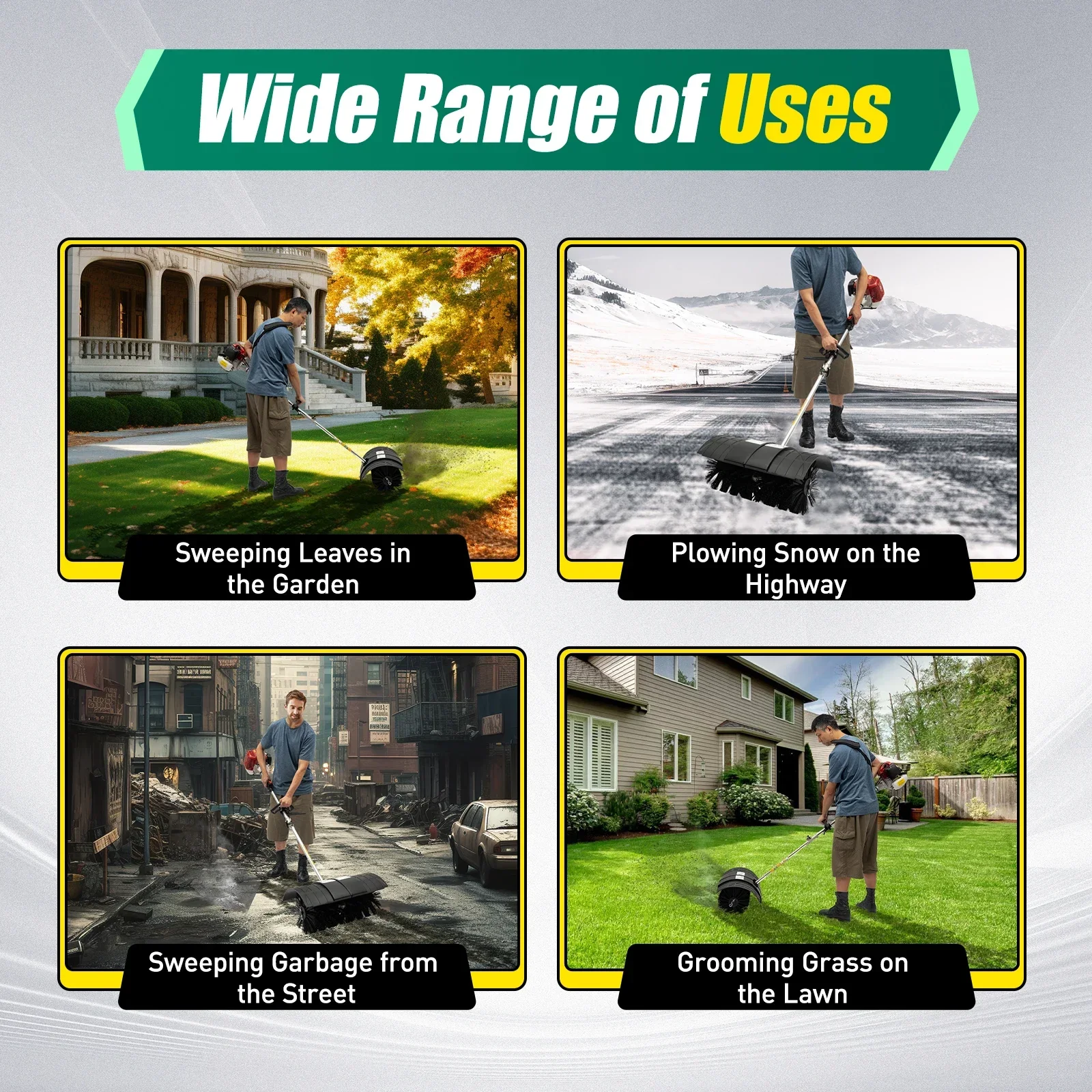 2.3HP 52cc Gas Power Handheld Sweeper Broom Driveway Turf Artificial ...