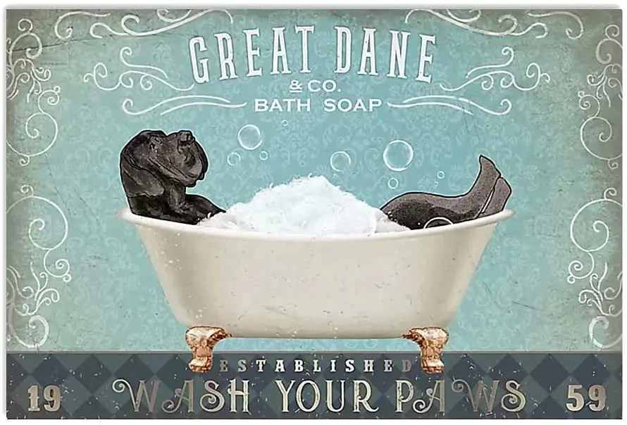 Dog-Metal-Tin-Sign-Great-Dane-Co-Bath-Soap-Funny-Poster-Bathroom-Toilet ...
