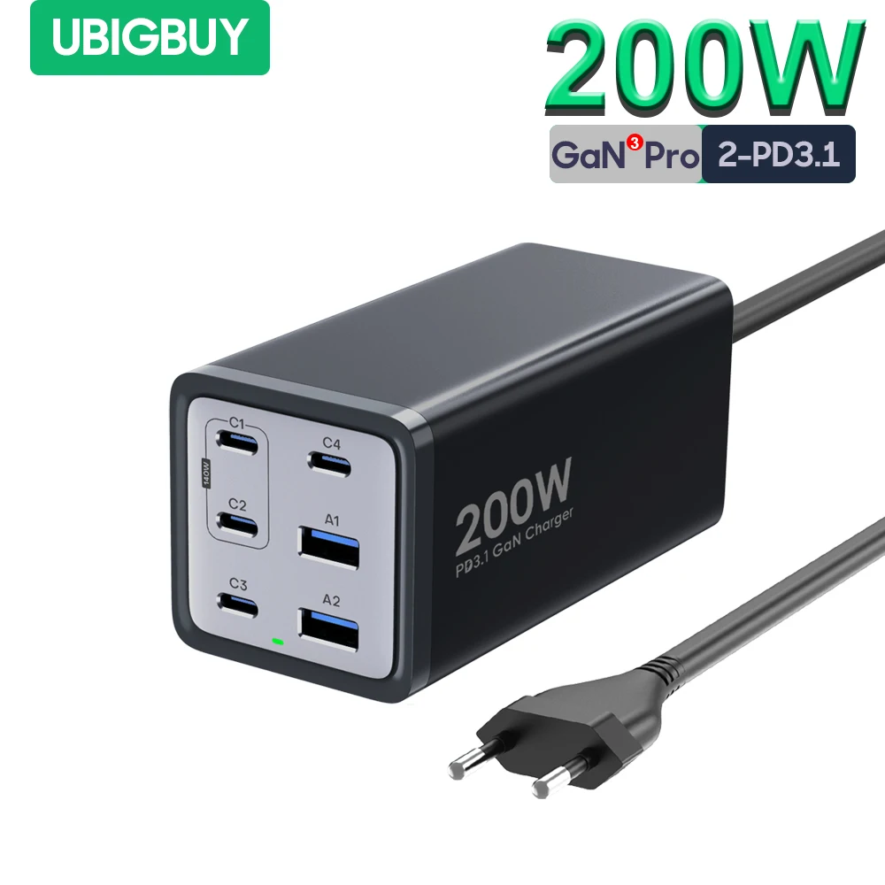 Ubigbuy-200W-Desktop-Fast-Charger-6-Port-GaN-PD-3-1-140W-USB-C-Power ...