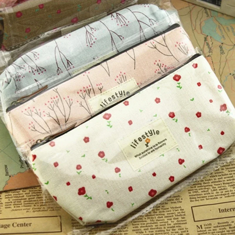 Kawaii Vintage Flower Floral Makeup Bag Cosmetic Bag Portable for Women ...